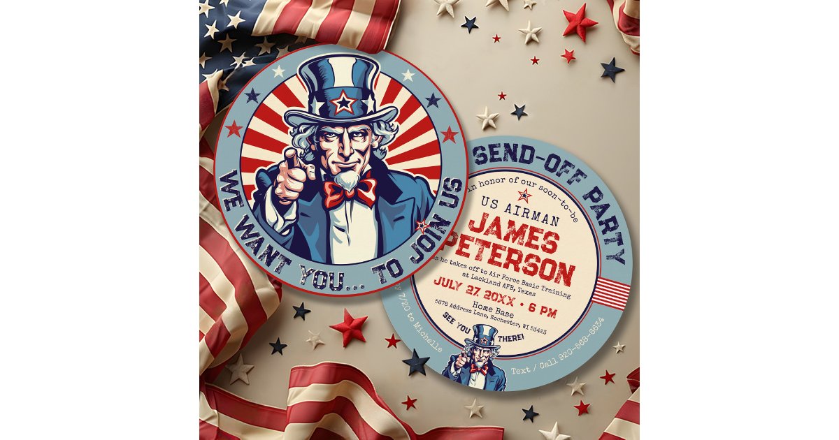Vintage Uncle Sam Military Going Away Party Circle Invitation | Zazzle