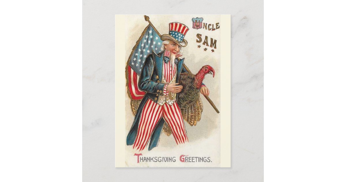 Vintage Uncle Sam Thanksgiving Greetings Postcard | Zazzle