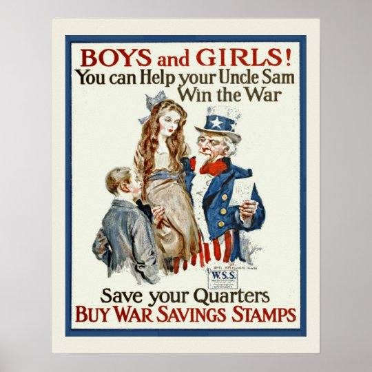 Vintage Uncle Sam WW1 War Stamp Drive Poster | Zazzle.com