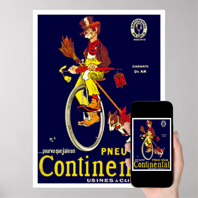 Vintage Unicycle Poster: Continental Tires Poster | Zazzle