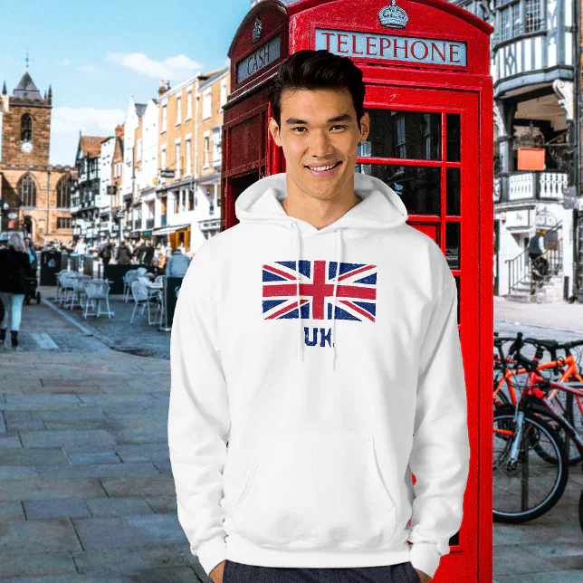 Vintage Union Jack Flag (Blue"UK" Text) Hoodie | Zazzle