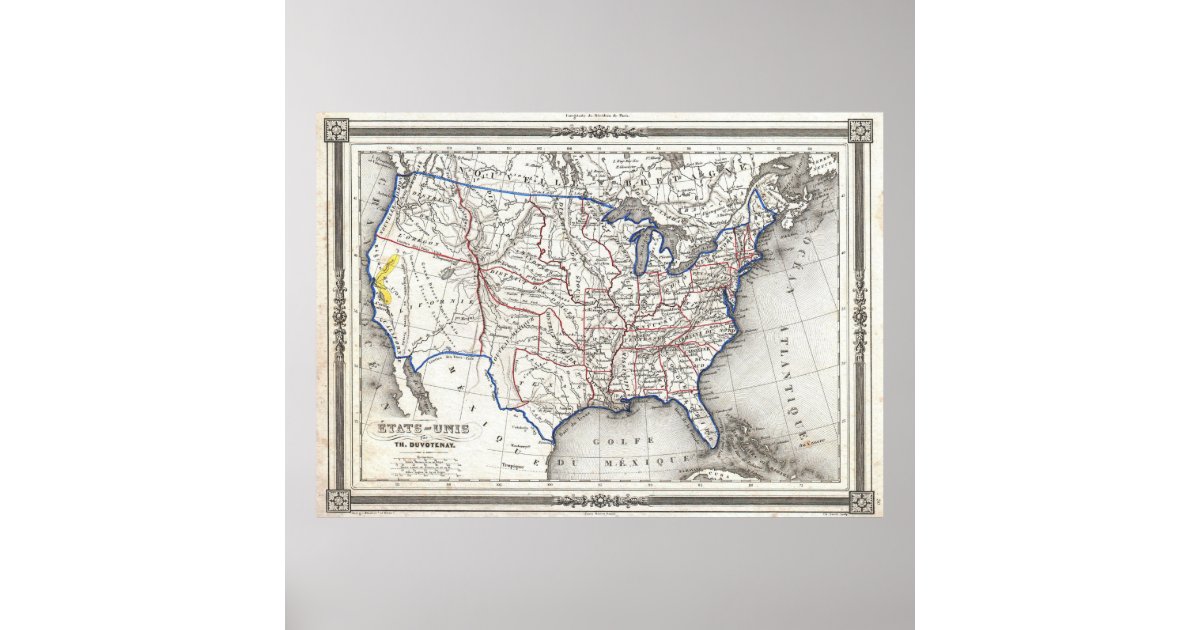 Vintage United States Gold Rush Regions Map (1852) Poster | Zazzle
