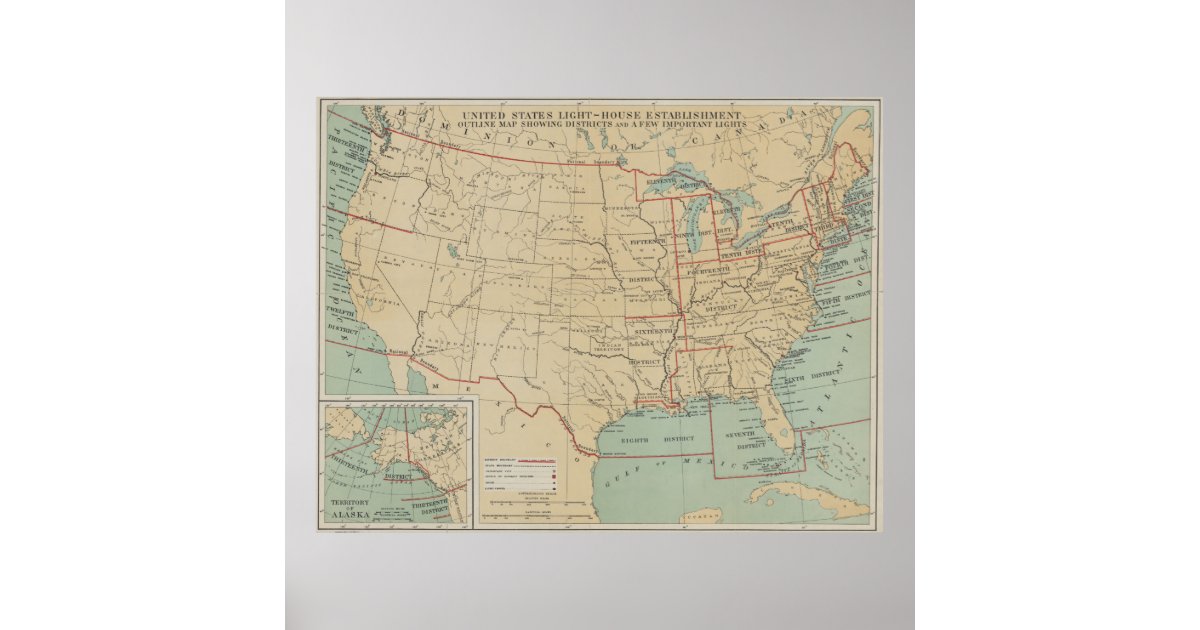 Vintage United States Lighthouse Map (1898) Poster | Zazzle