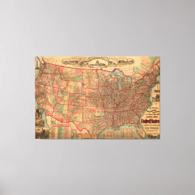 Vintage United States Map (1883) Canvas Print | Zazzle