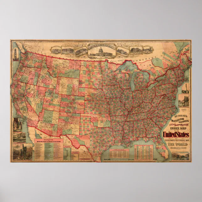 Vintage United States Map (1883) Poster | Zazzle