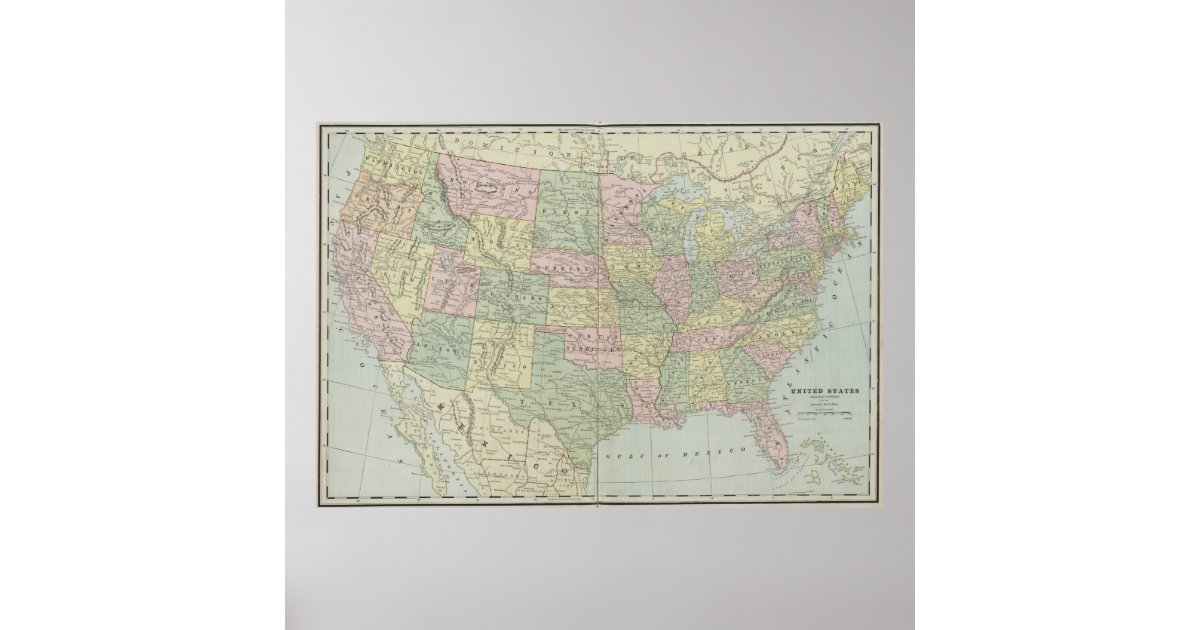Vintage United States Map (1889) Poster | Zazzle