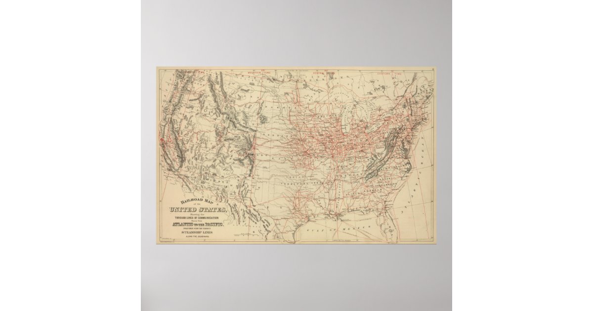 Vintage United States Railroad Map (1886) Poster | Zazzle
