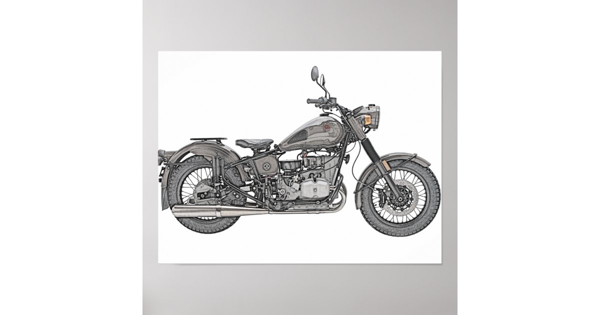 Vintage Ural Motorcycle Illustration Poster | Zazzle