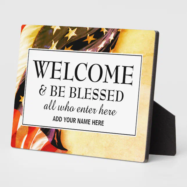 Vintage USA Flag BE BLESSED Welcome Plaque | Zazzle
