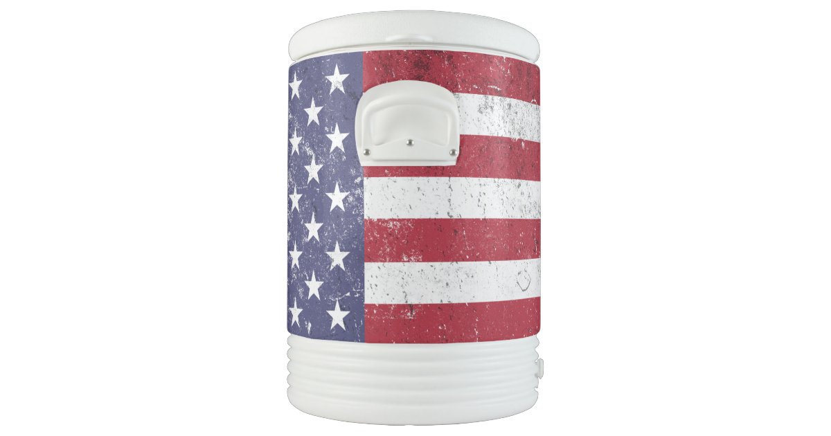 Vintage USA Flag Patriotic American Red White Blue Beverage Cooler | Zazzle