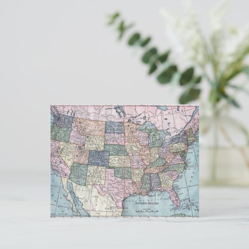 Vintage USA Map Postcard | Zazzle