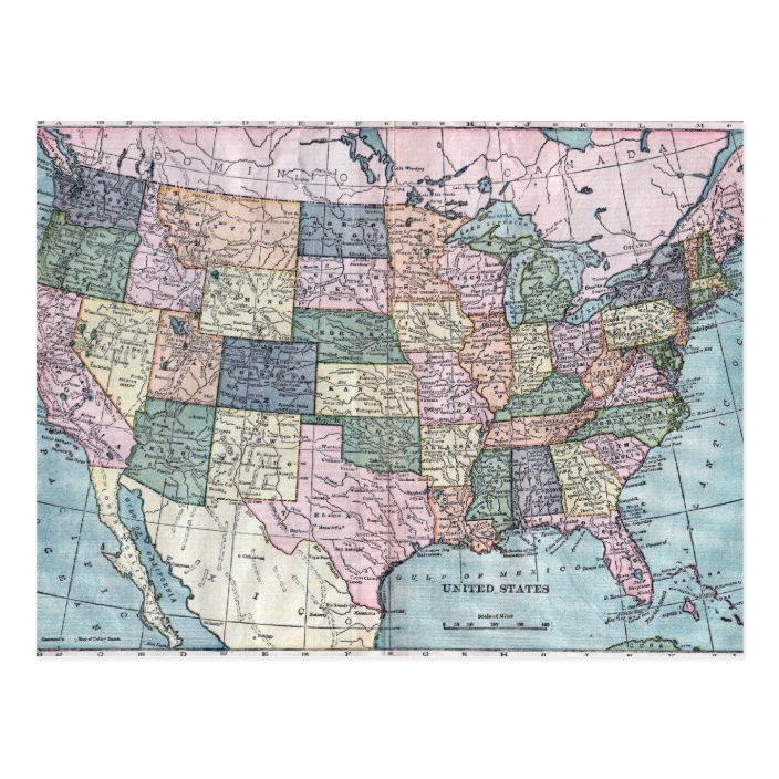 Vintage USA Map Postcard | Zazzle.com