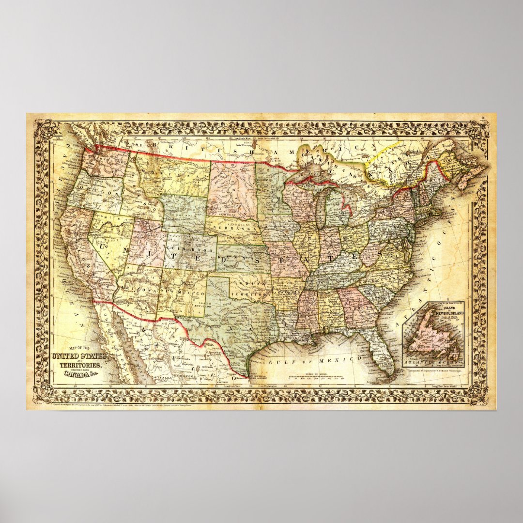 Vintage USA Map Poster | Zazzle