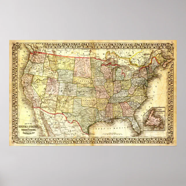 Vintage USA Map Poster | Zazzle
