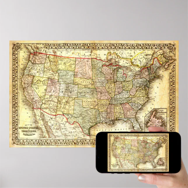 Vintage USA Map Poster | Zazzle