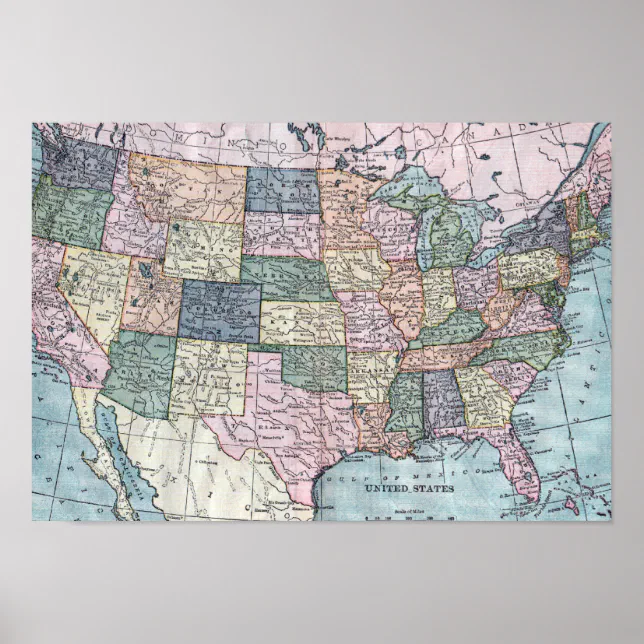 Vintage USA Map Poster | Zazzle