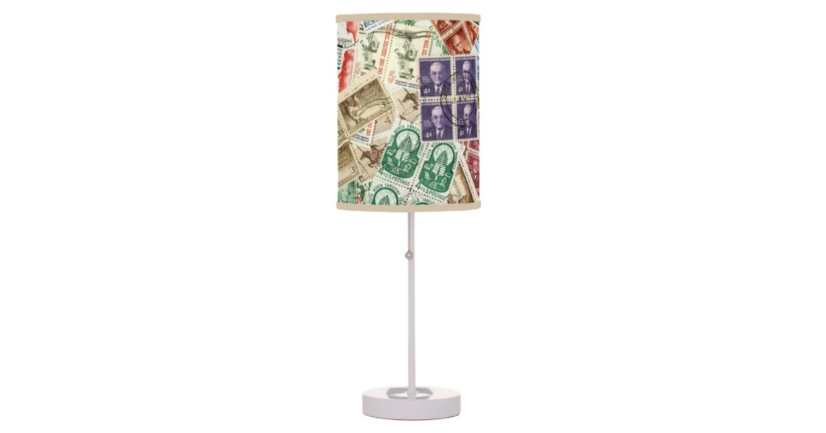 Vintage Used Stamps Table Lamp | Zazzle