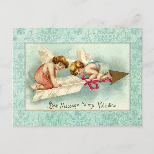 Vintage Valentine Angels Holiday Postcard | Zazzle