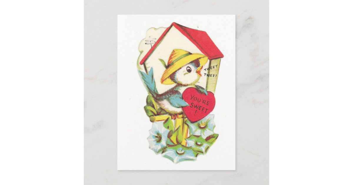 Vintage Valentine Bird House Holiday Postcard | Zazzle