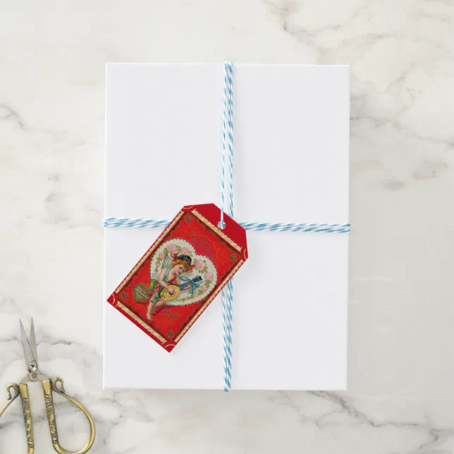 Vintage valentine cupid art musical gift tags | Zazzle