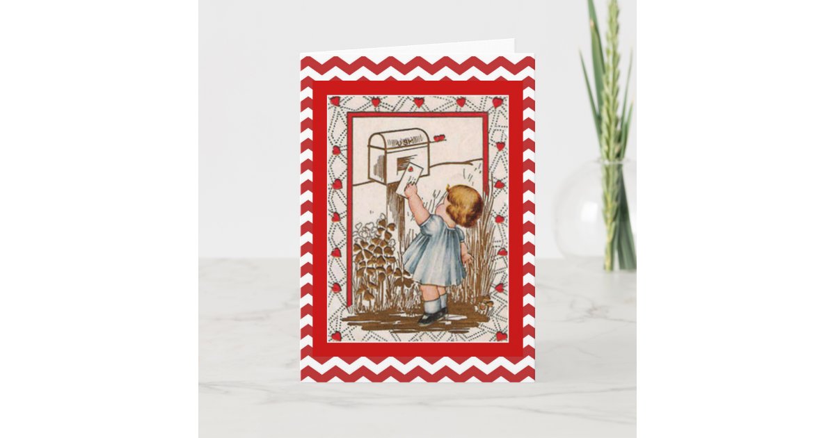 Vintage Valentine Cute Girl Mailing Letter Holiday Card | Zazzle