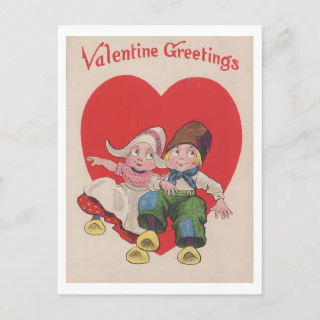 Vintage Valentine Greetings Dutch Children Holiday Postcard | Zazzle