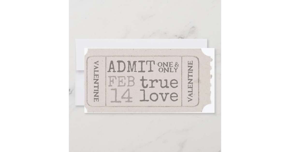Vintage Valentine Ticket True Love Admit One Sweet Holiday Card | Zazzle