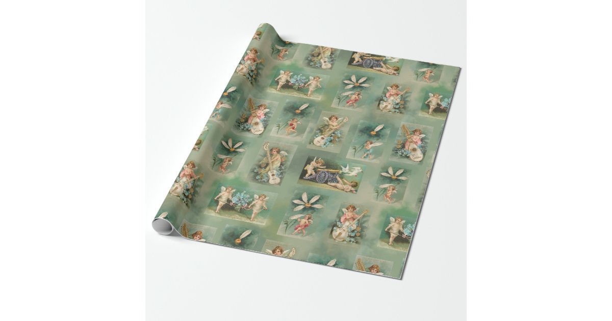 Vintage Valentine Winged Cupid Collage Wrapping Paper | Zazzle