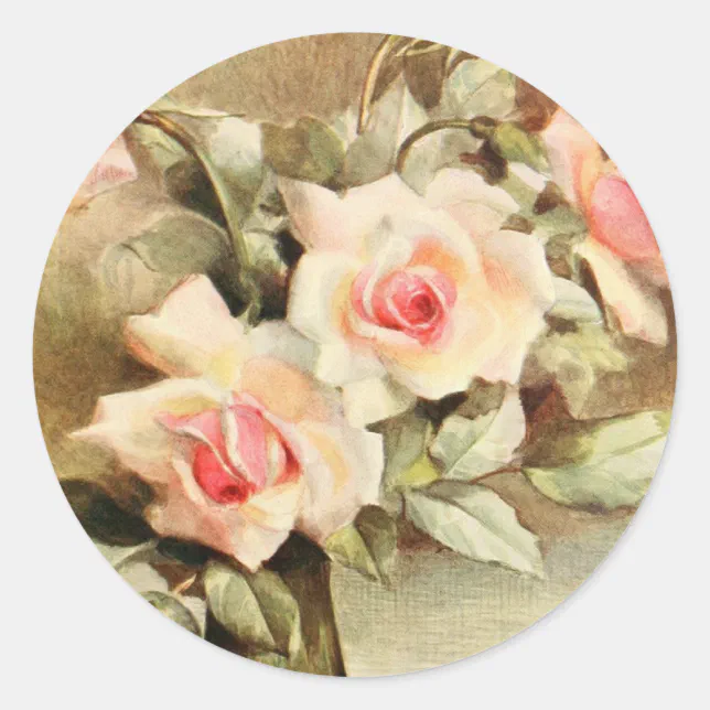 Vintage Valentine's Day Love Romance Pink Roses Classic Round Sticker ...