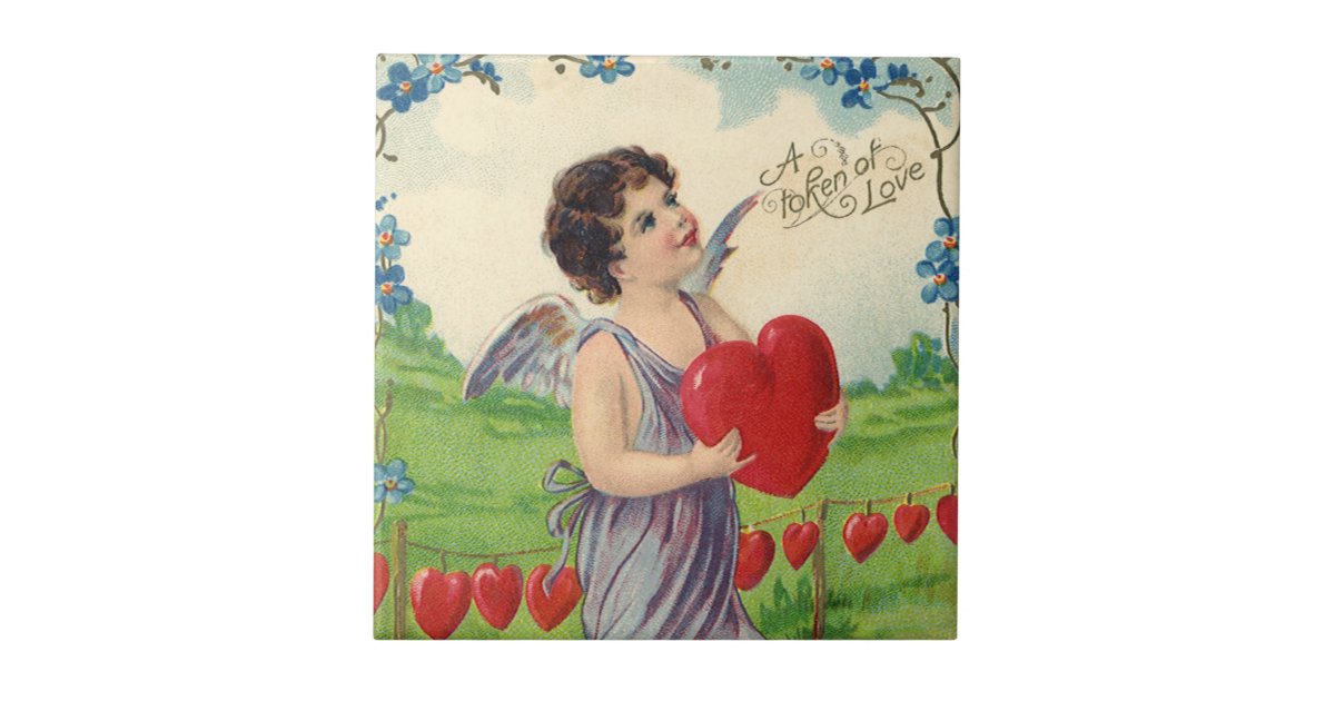 Vintage Valentines Day, Victorian Angel with Heart Ceramic Tile | Zazzle