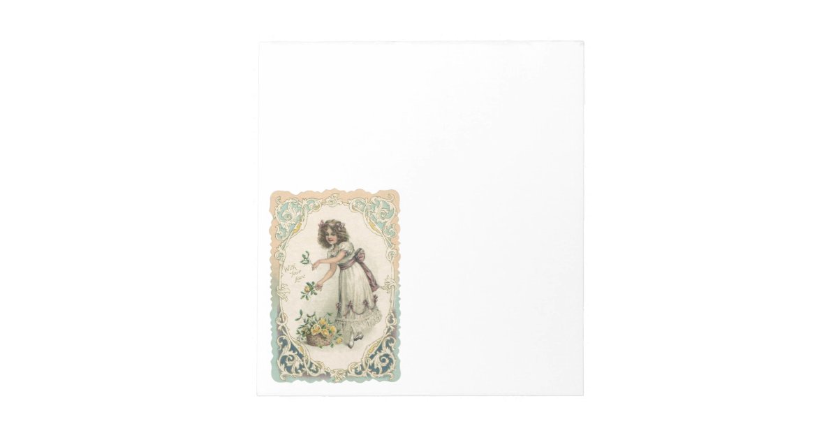 Vintage Valentine's Day, Victorian Girl with Roses Notepad | Zazzle