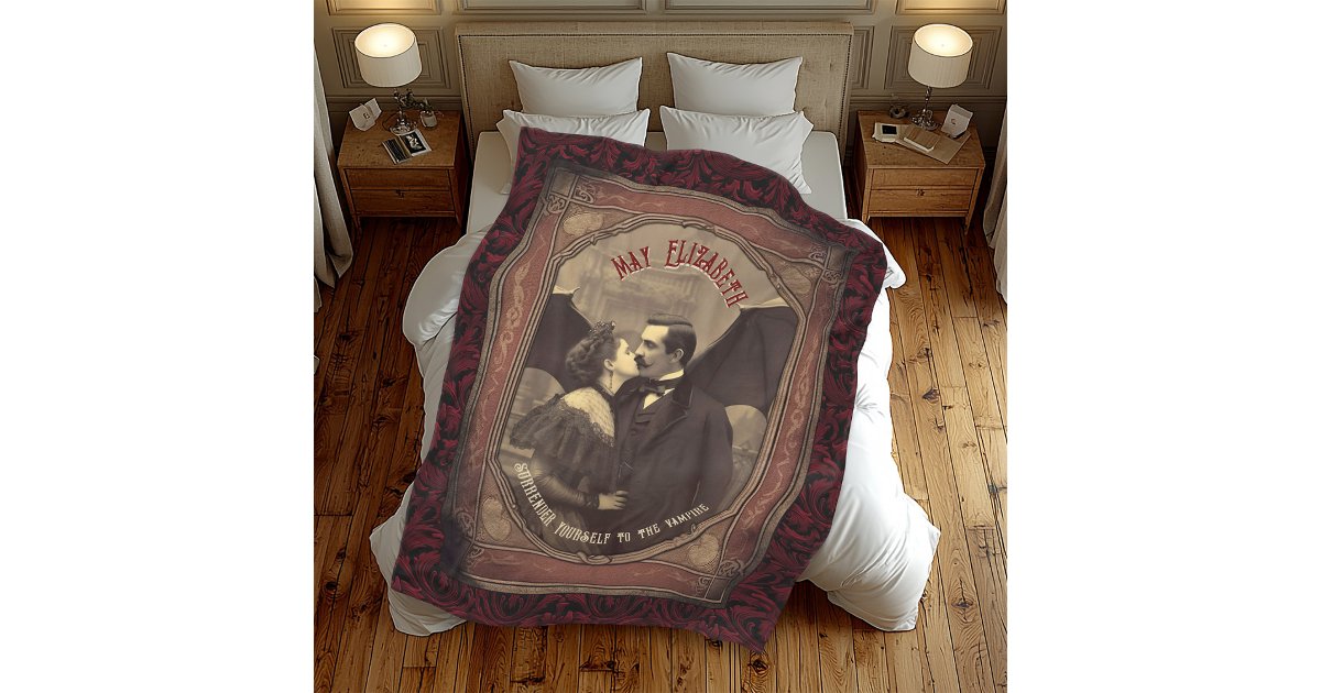 Vintage Vampire Gothic Romantic Dracula Kissing Fleece Blanket | Zazzle