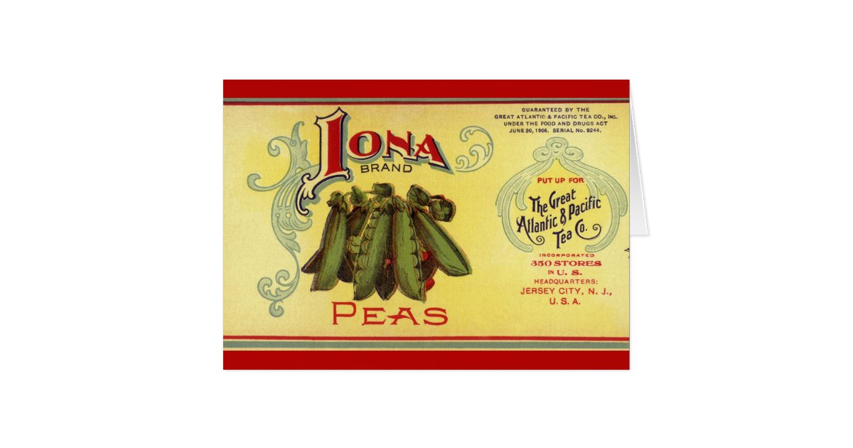 Vintage Vegetable Can Label Art, Iona Brand Peas | Zazzle