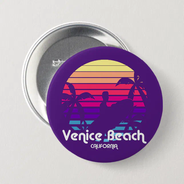Vintage Venice Beach California Sunset Button | Zazzle