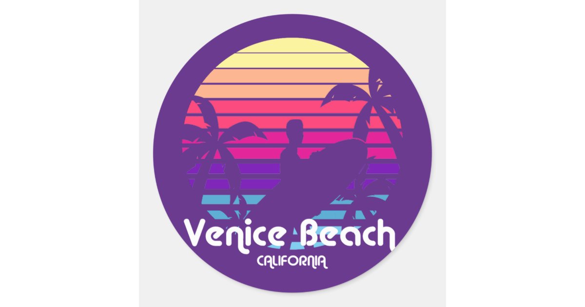 Vintage Venice Beach California Sunset Classic Round Sticker | Zazzle