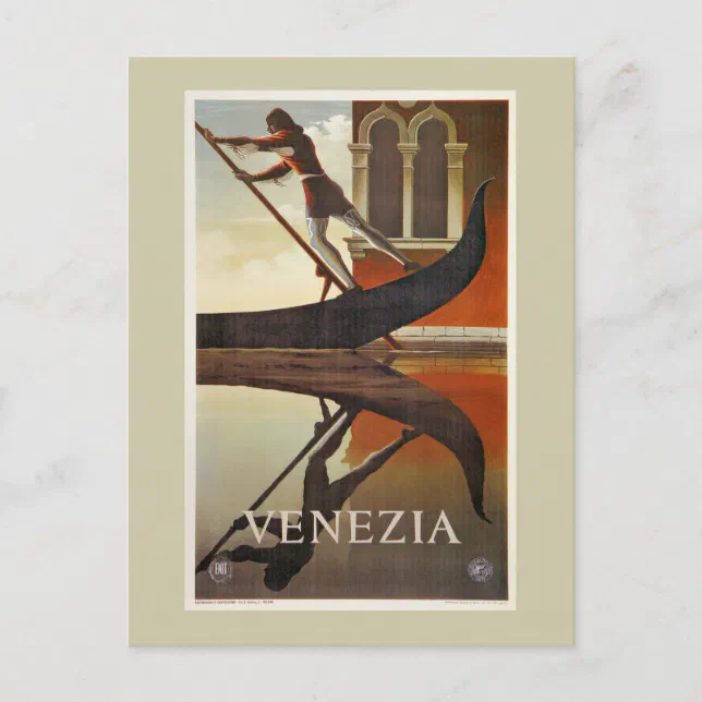 Vintage Venice Italian travel poster gondola Postcard | Zazzle