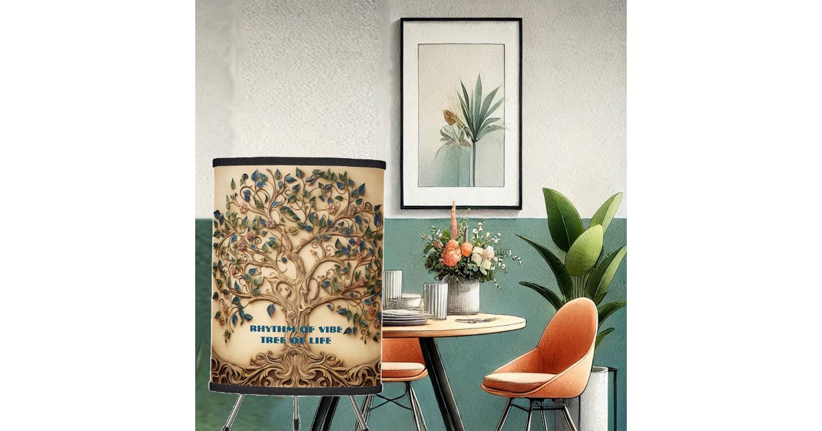 Vintage Vibrant Rhythm of Vibe Tree of Life Quote Tripod Lamp | Zazzle