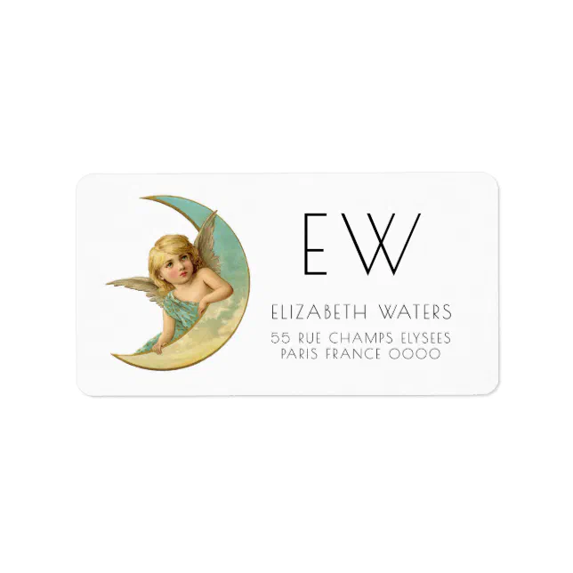 VINTAGE VICTORIAN ANGEL AND MOON ADDRESS LABELS | Zazzle