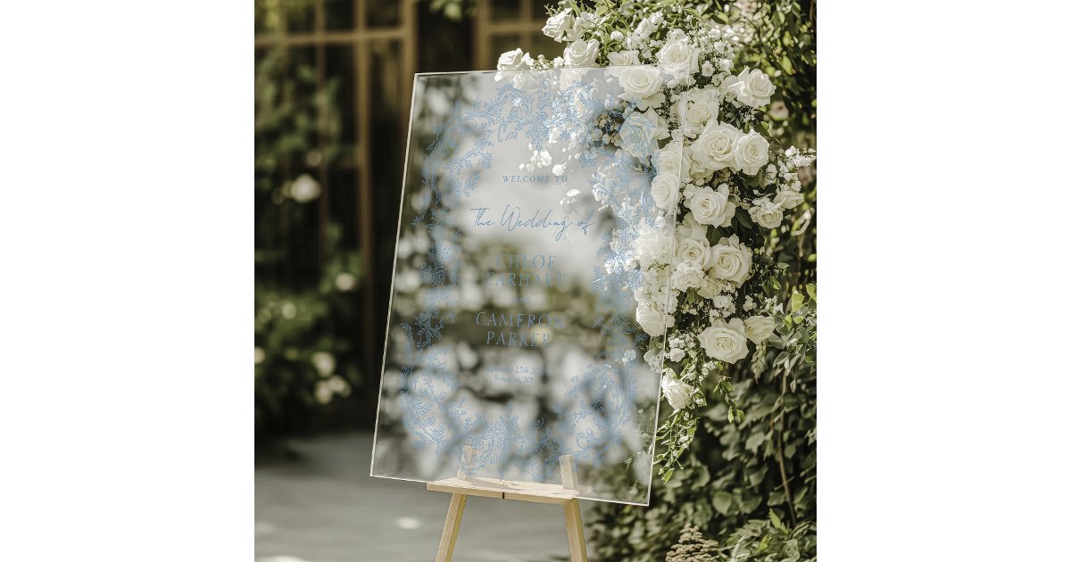 Vintage Victorian Blue Baroque Line Art Wedding Acrylic Sign | Zazzle