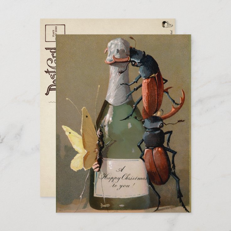Vintage Victorian Bugs Christmas Postcard | Zazzle
