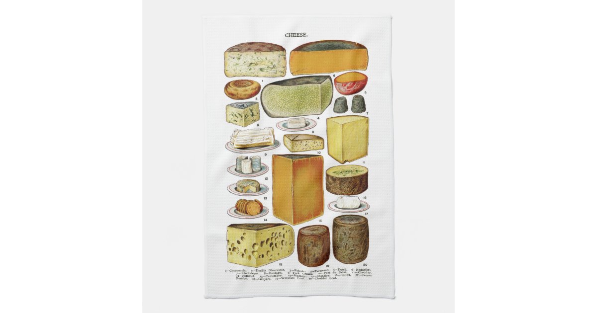 Vintage Victorian Cheese Varieties Illustration Towel | Zazzle