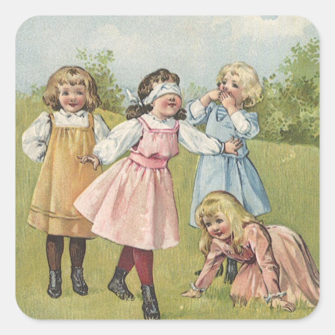 Vintage Victorian Children Play Blind Man's Bluff Square Sticker | Zazzle