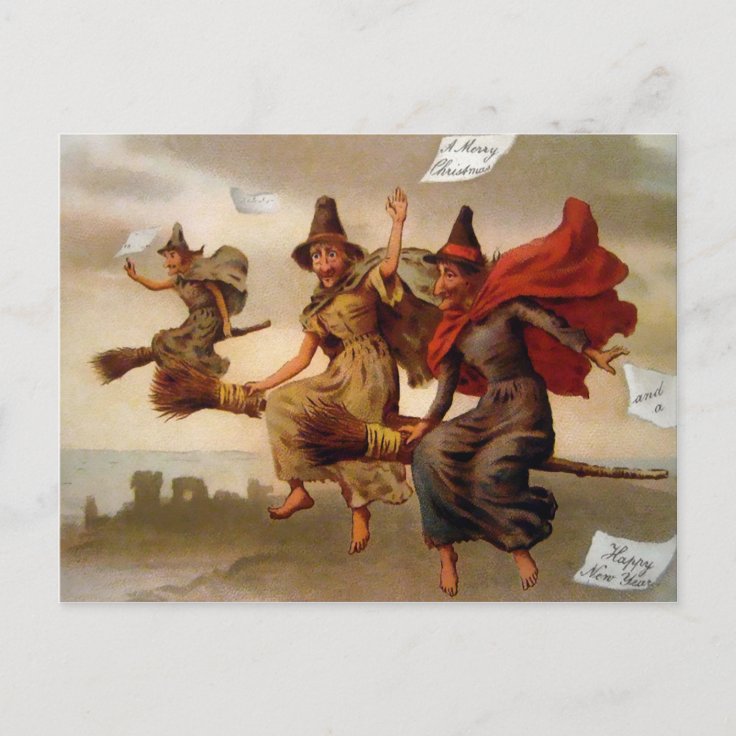 Vintage Victorian Christmas Witches Postcard | Zazzle