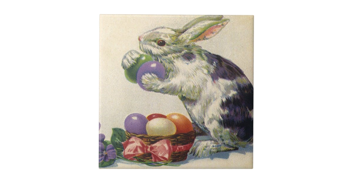 Vintage Victorian Easter Bunny, Flowers and Eggs Ceramic Tile | Zazzle
