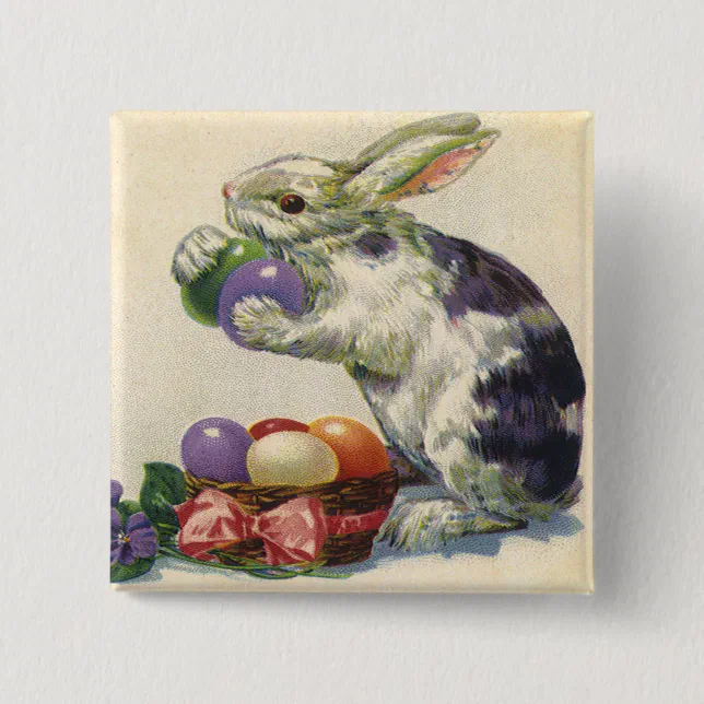 Vintage Victorian Easter Bunny, Flowers and Eggs Pinback Button | Zazzle