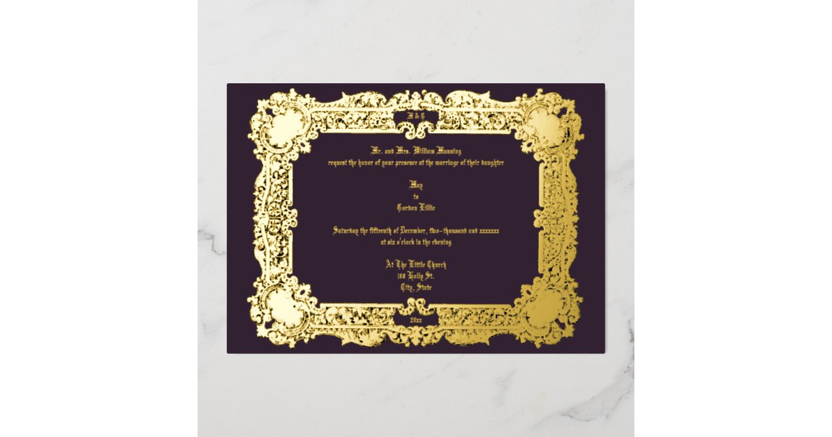 Vintage Victorian Era 1834 Elegant Wedding Foil Invitation | Zazzle