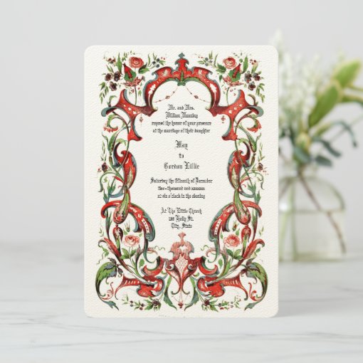 Vintage Victorian Era 1853 Ornate Floral Border Invitation | Zazzle