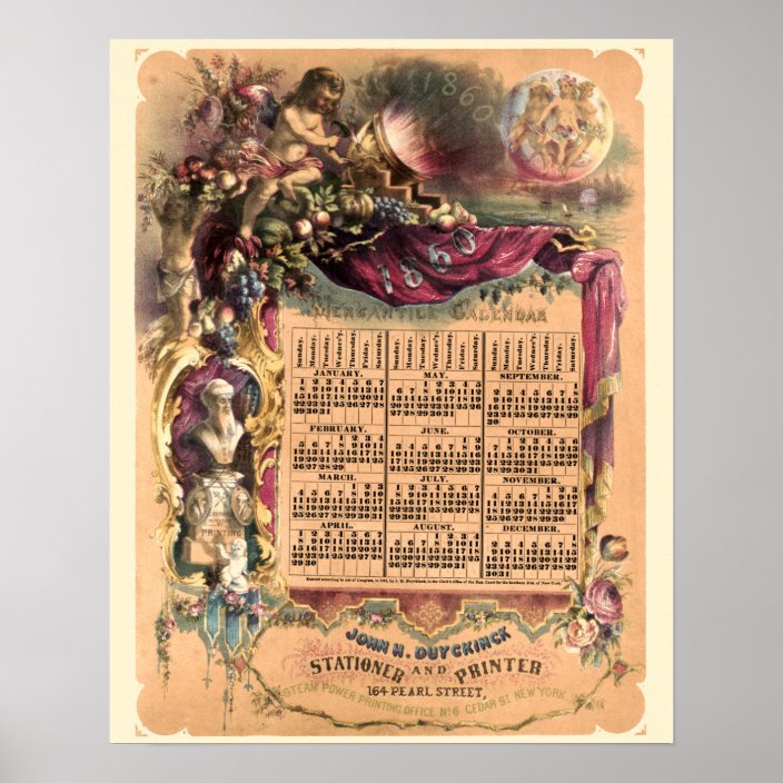 Vintage Victorian Era 1860 Mercantile Calendar Poster | Zazzle