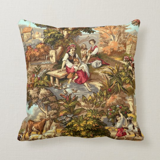 Vintage Victorian Era 1890 Pastoral Scenes Pattern Throw Pillow ...