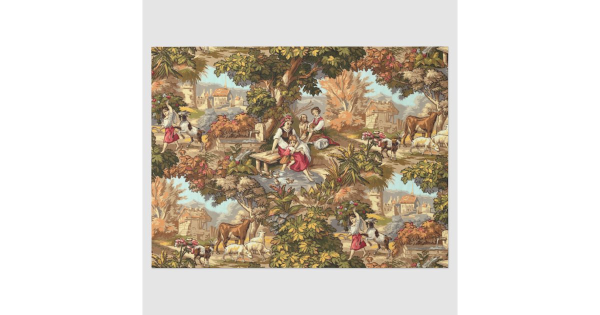 Vintage Victorian Era 1890 Pastoral Scenes Pattern Tissue Paper | Zazzle